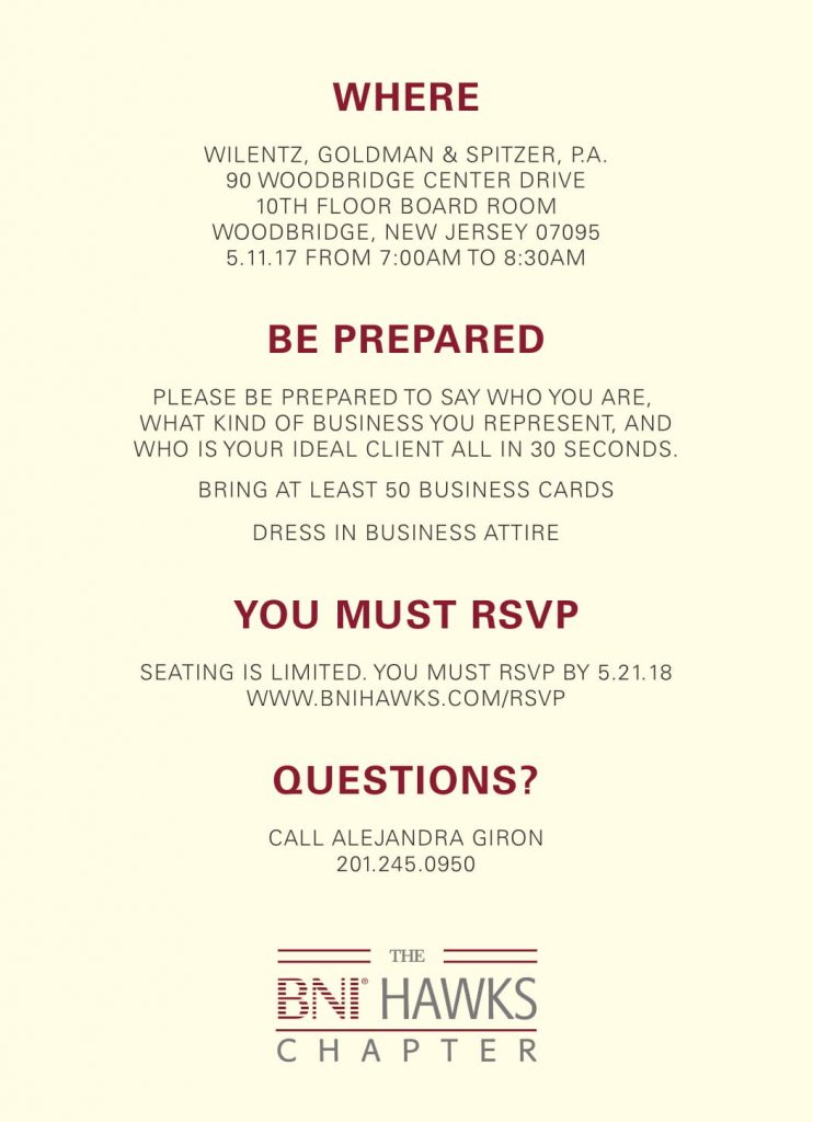 BNI Visitors Day Invitation-2 - BNI Hawks Networking, Woodbridge, NJ
